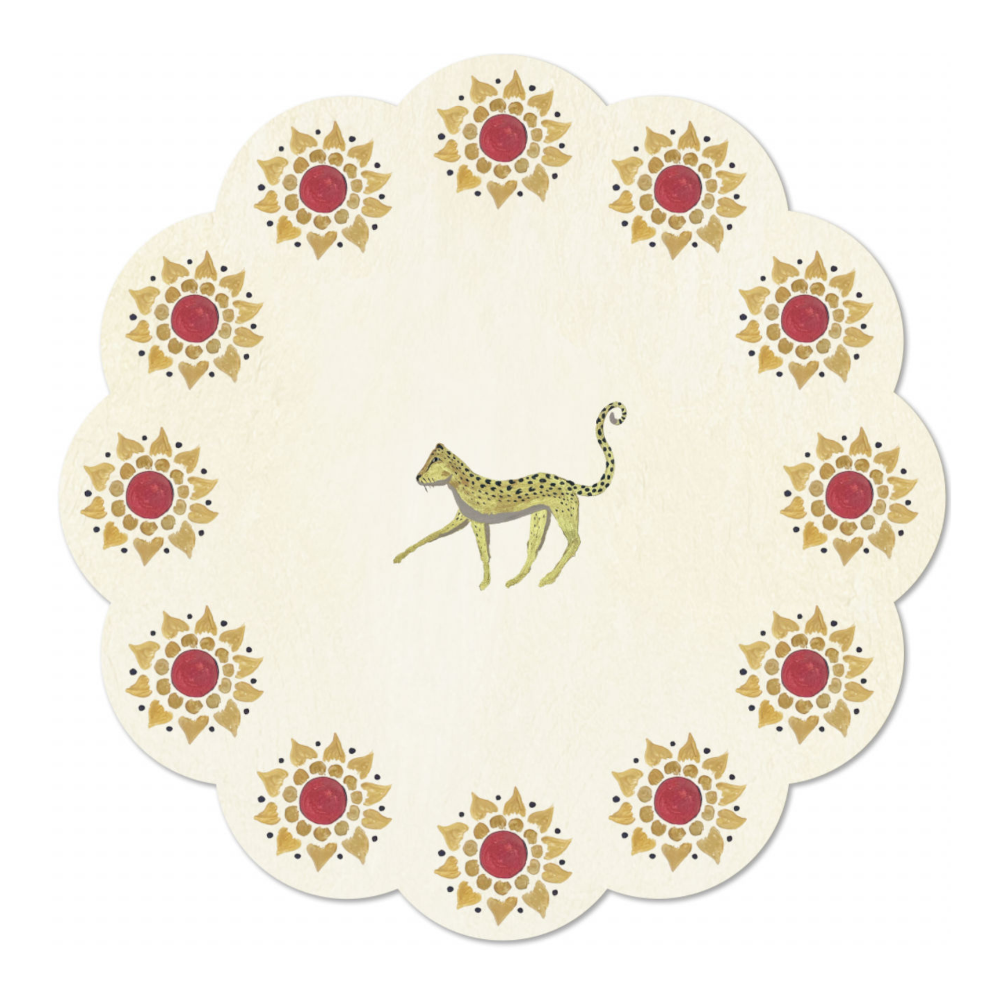 Scalloped Round Flower and Leopard Table Mat | Maison Flâneur