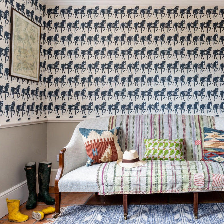 Marwari Horse Wallpaper Blue | Maison Flâneur