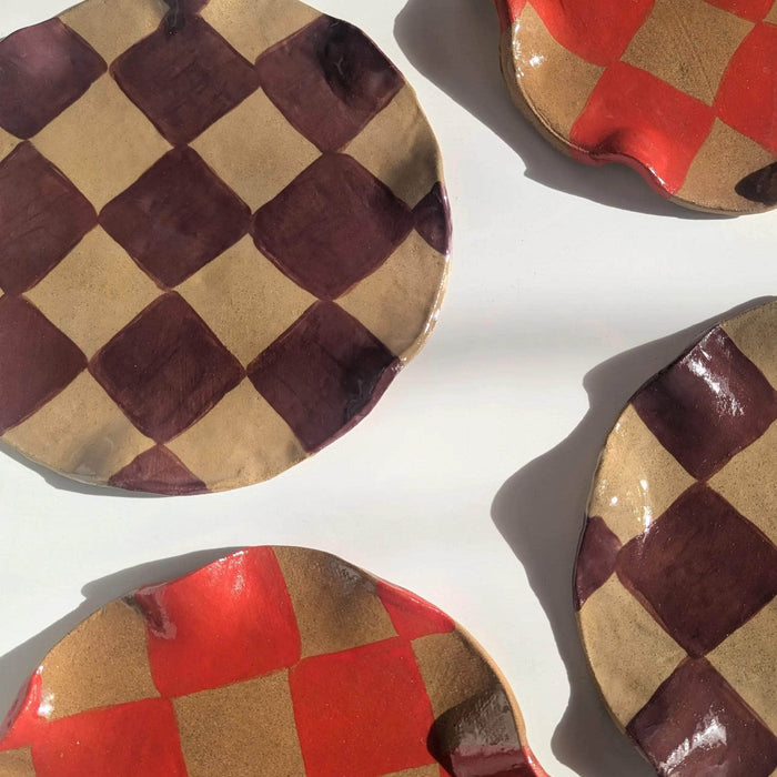 Set of 4 Red & Burgundy Wavy Check Side Plates | Maison Flâneur