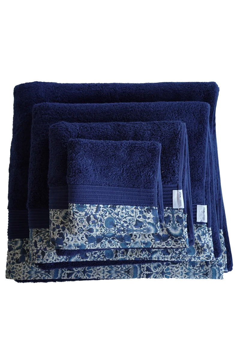 Border Edge Towel made with Liberty Fabric LODDEN NAVY | Maison Flâneur