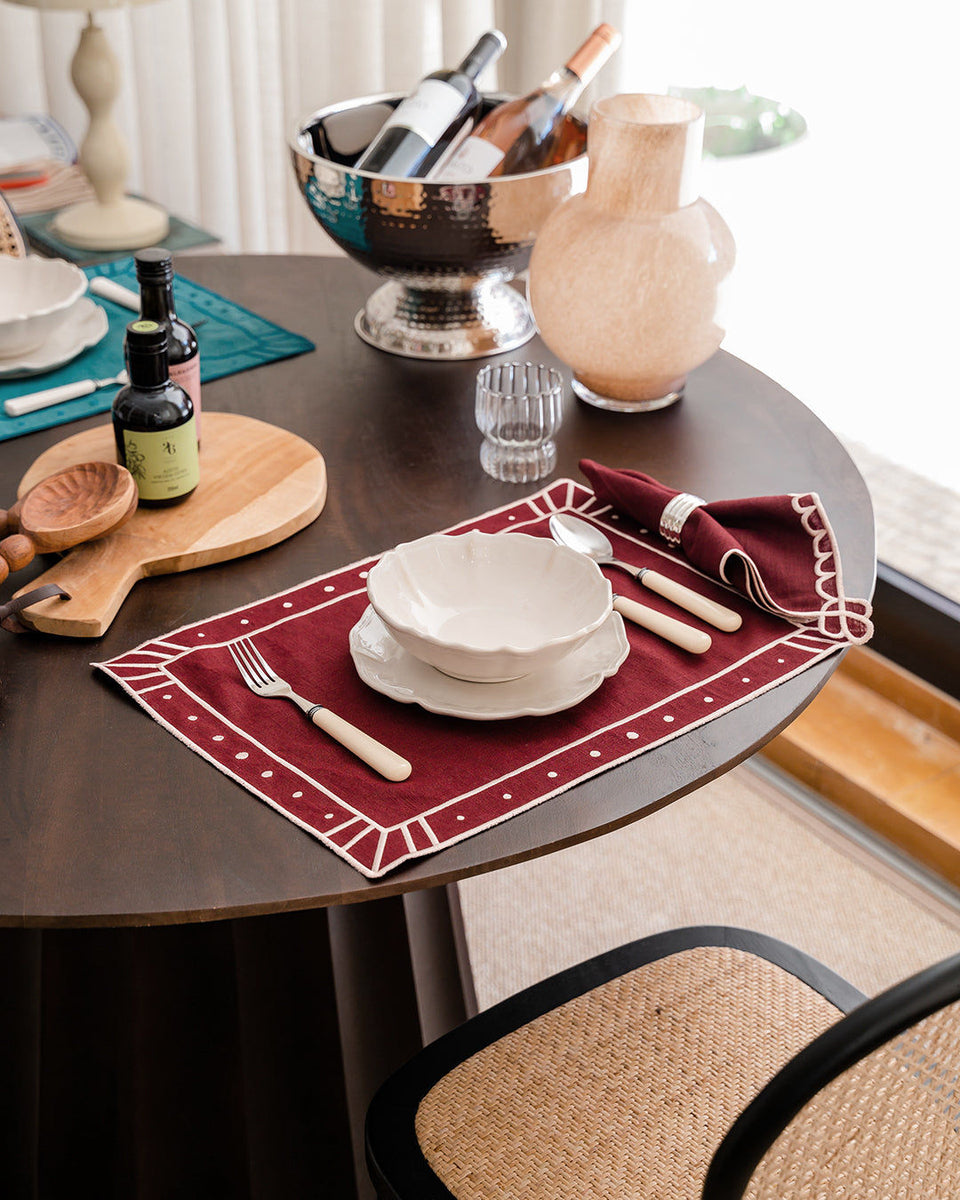 Belle Nuit Napkin, Bordeaux with Salmon | Maison Flâneur