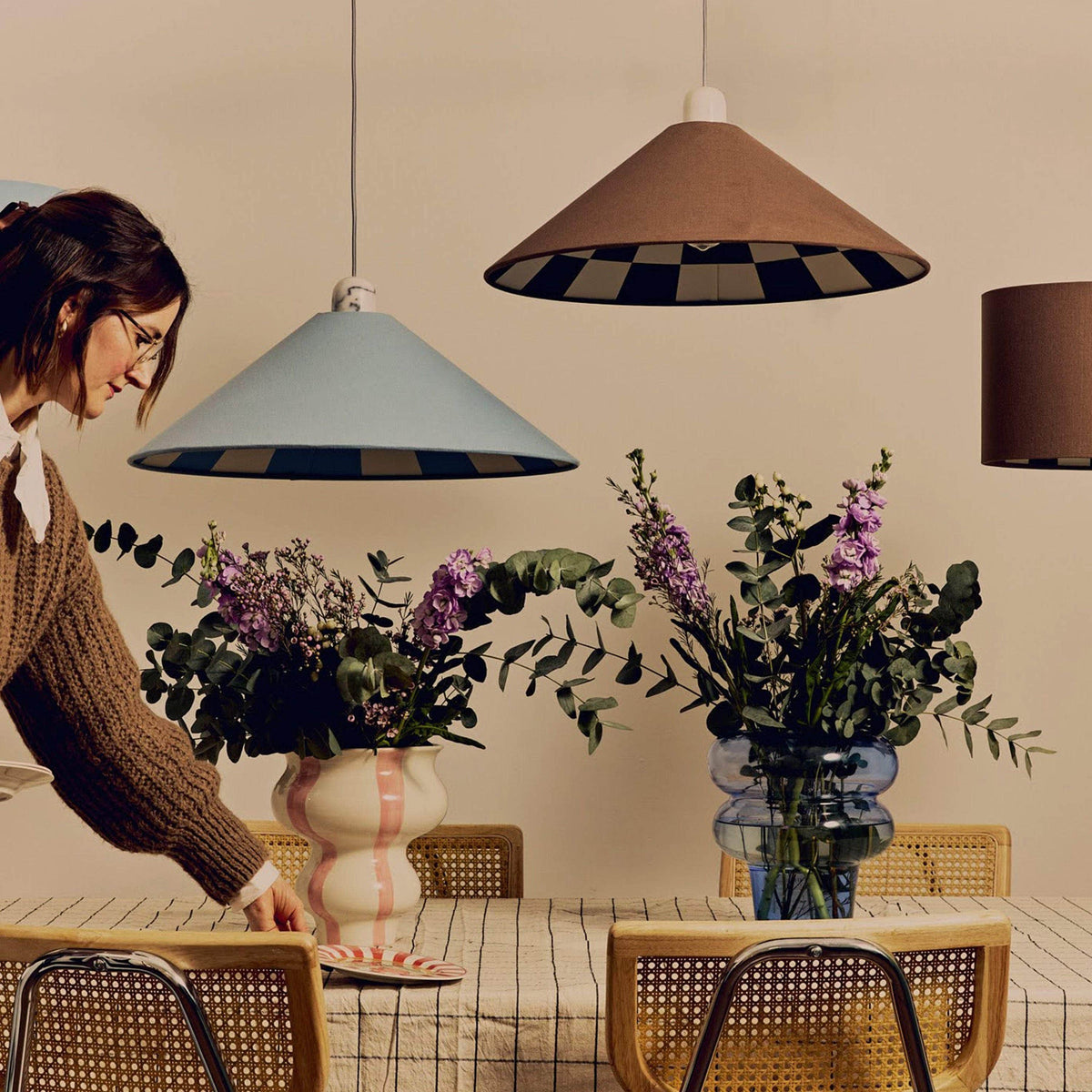 Bark Brown Checkered Cone Shade | Maison Flâneur