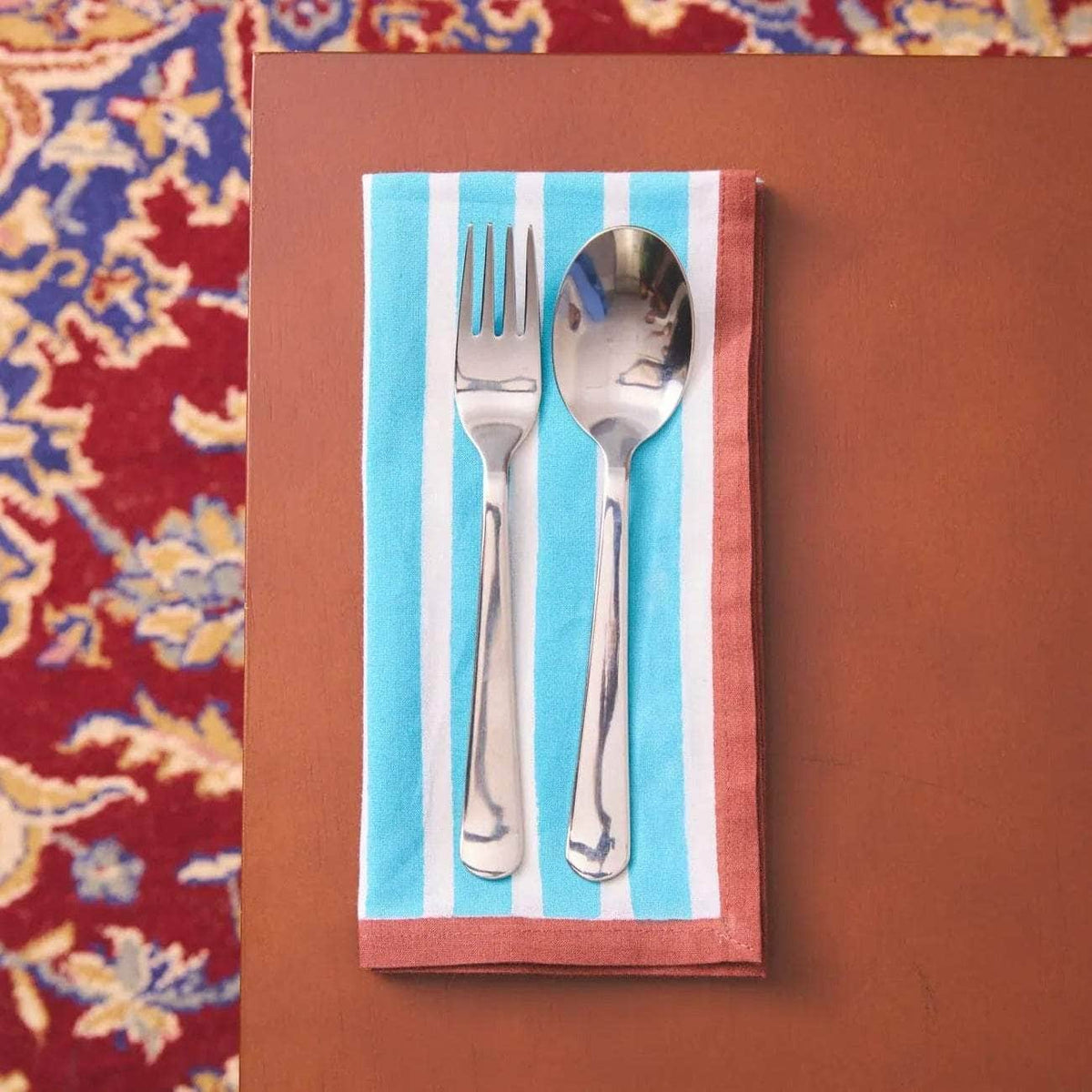 Block Stripe Napkins - Cyan / White | Maison Flâneur