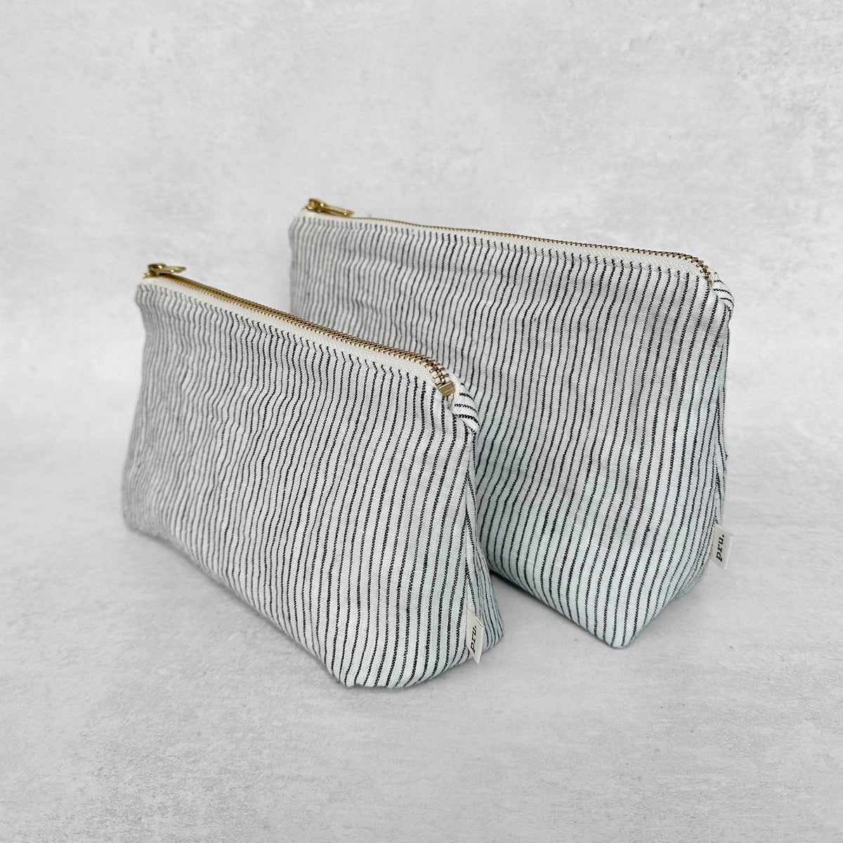 The Linen Pouch Bag - Black and Ivory Stripe | Maison Flâneur
