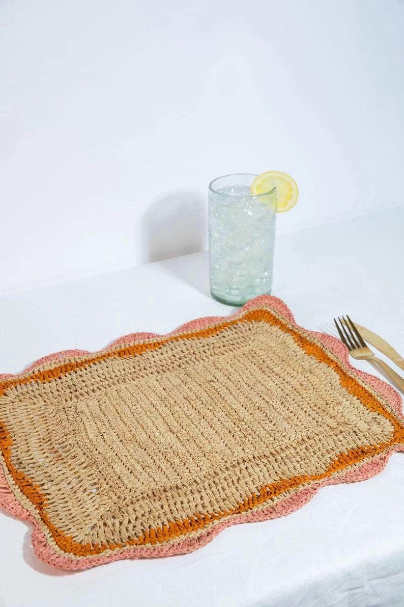 Garden Party Placemat with Pink and Orange Edges | Maison Flâneur